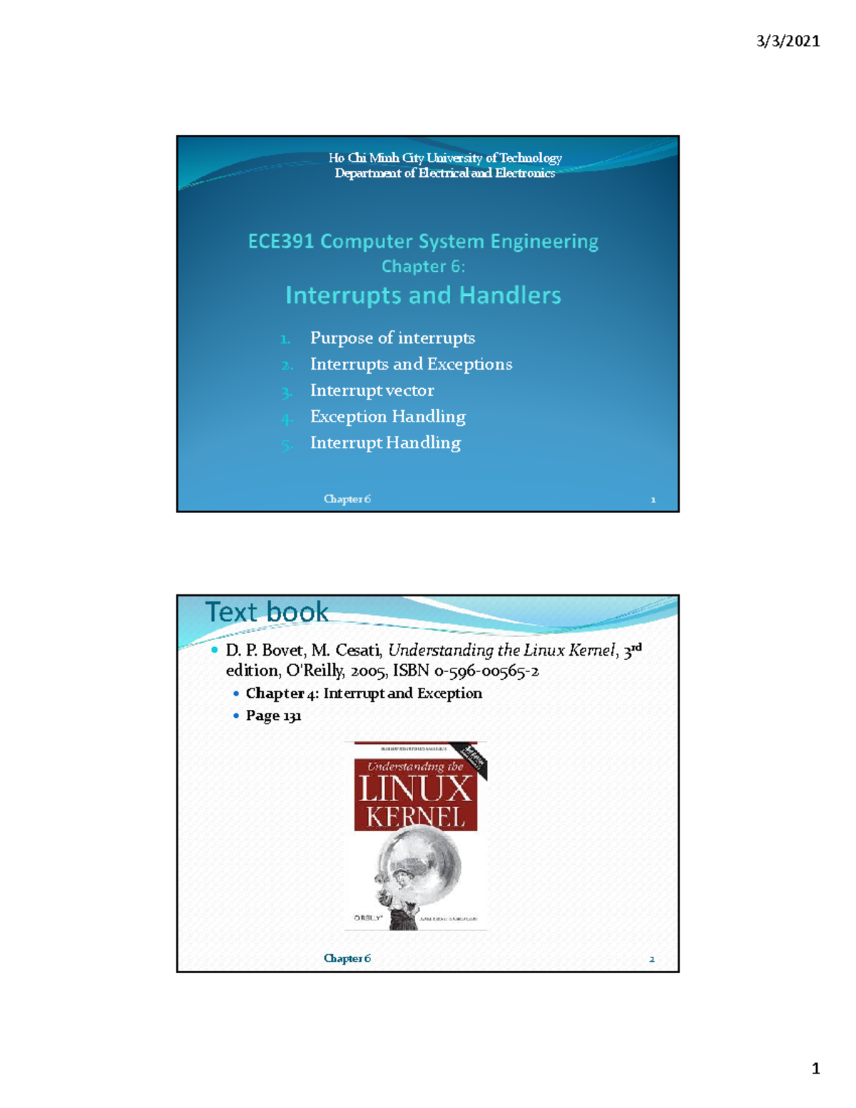 2021 ECE391 Ch6 Interrupts and Handlers - 1. Purpose of interrupts 2. Interrupts and Exceptions ...