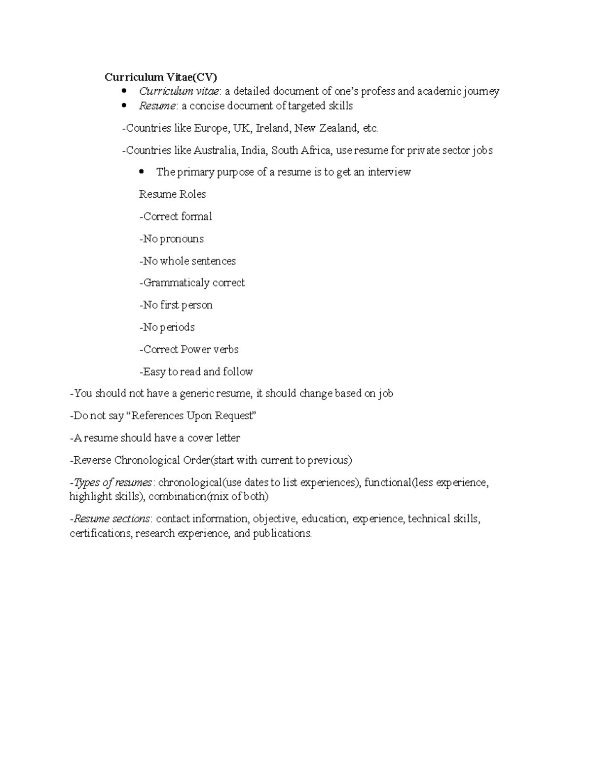 Curriculum Vitae(CV) - career building and job searching notes ...