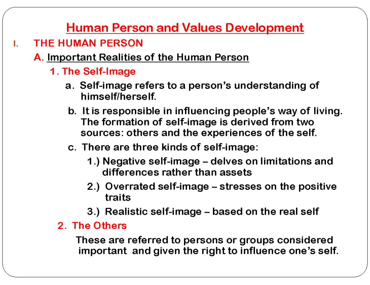 Lesson 3 - CWTS - Human Person and Values Development I. THE HUMAN ...