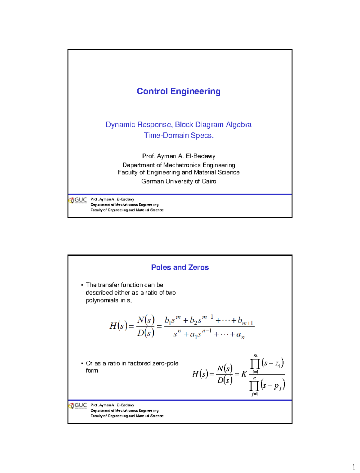 Lecture - .................. - Control Engineering Dynamic Response ...