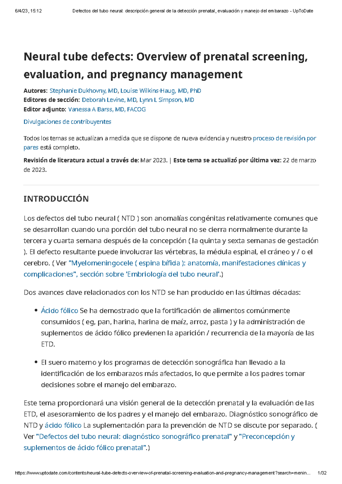 Defectos del tubo neural descripción general de la detección prenatal ...