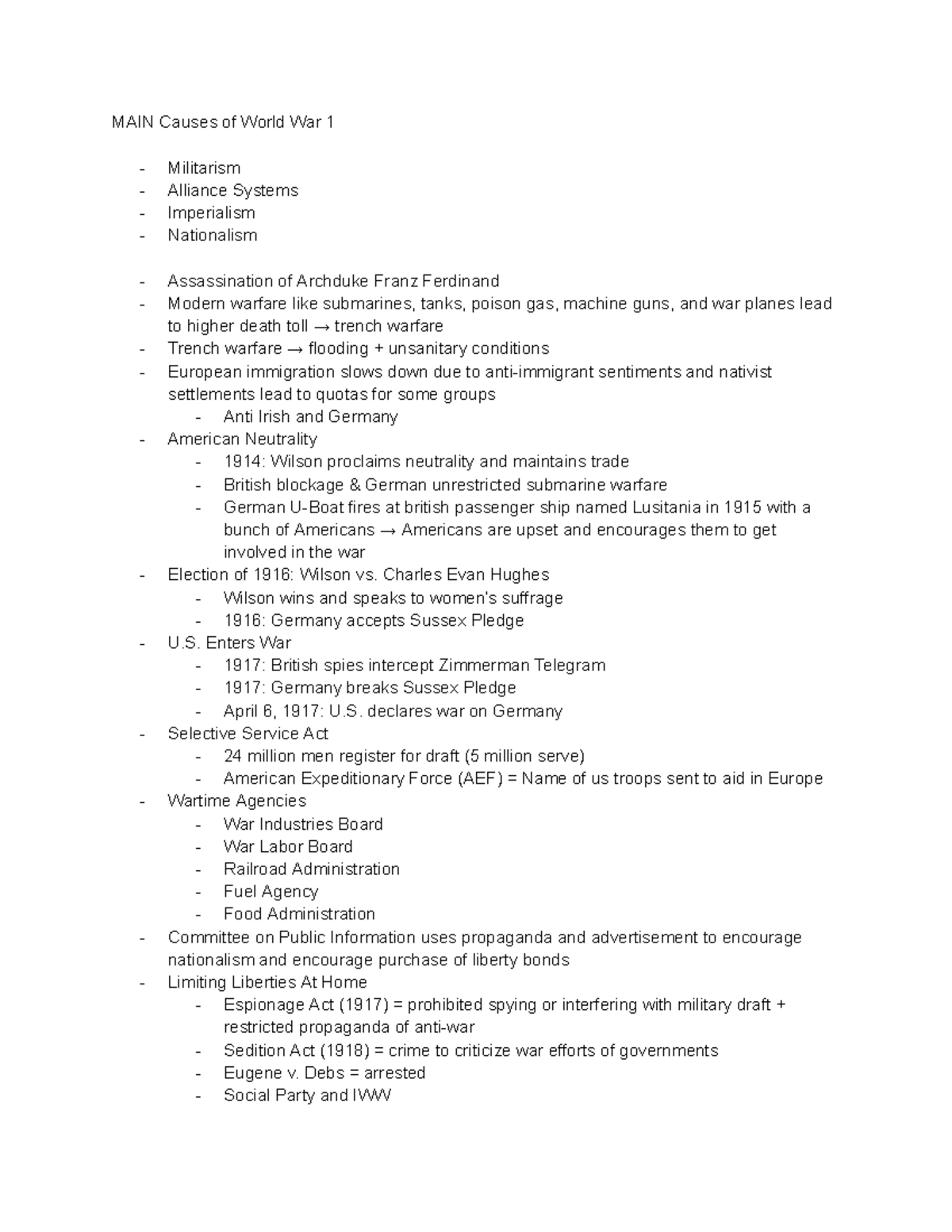 World War 1 - MAIN Causes of World War 1 Militarism Alliance Systems ...