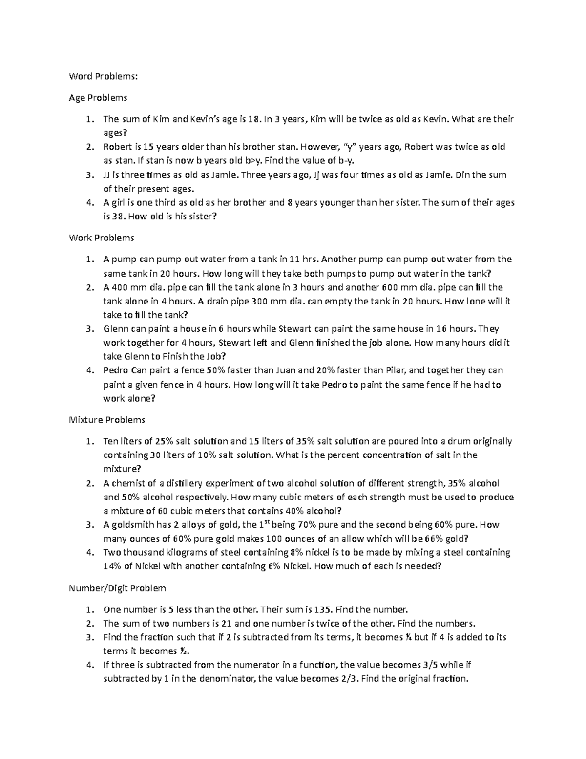 Word-Problems - Try your Skill - Word Problems: Age Problems 1. The sum ...