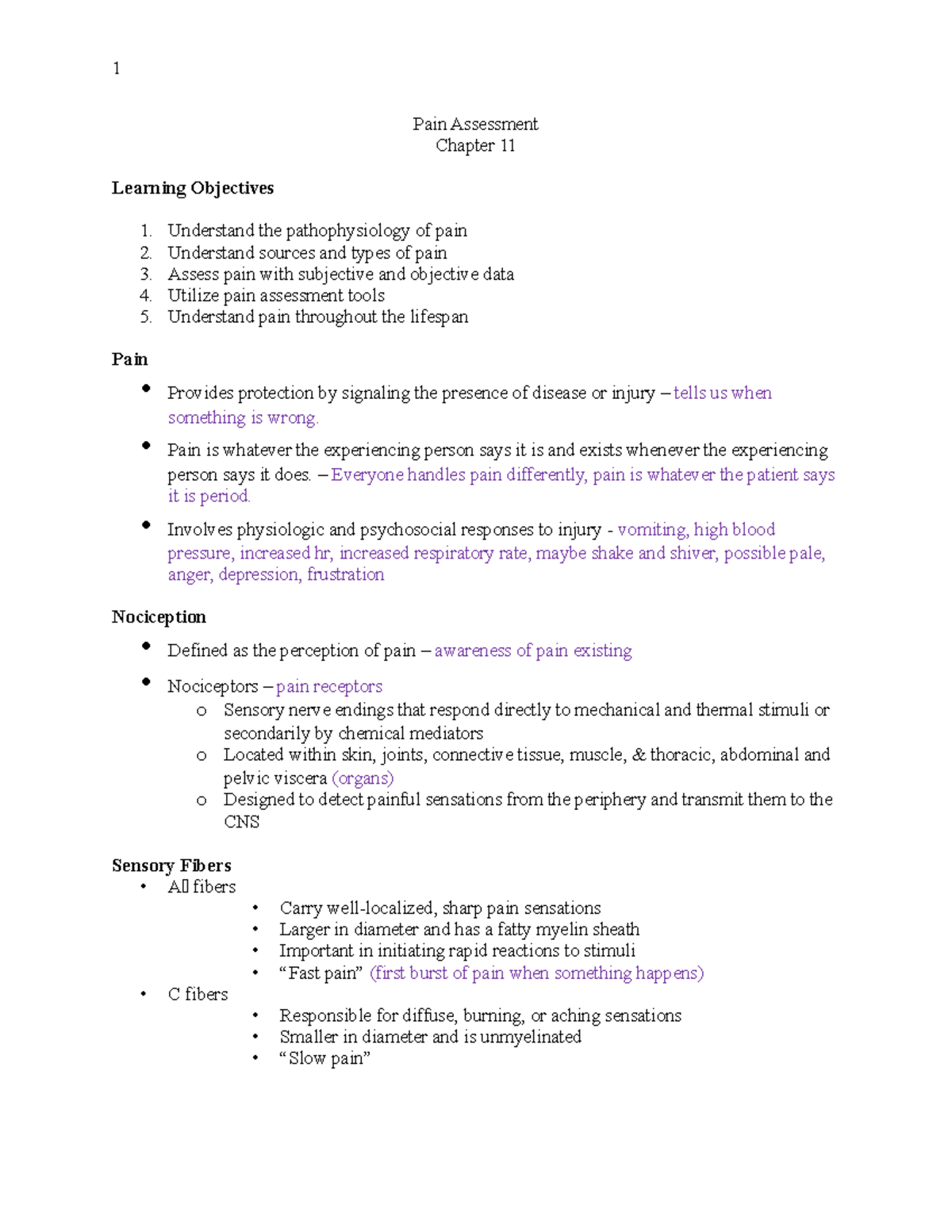 Chapter 11- Pain Assessment - Pain Assessment Chapter 11 Learning ...