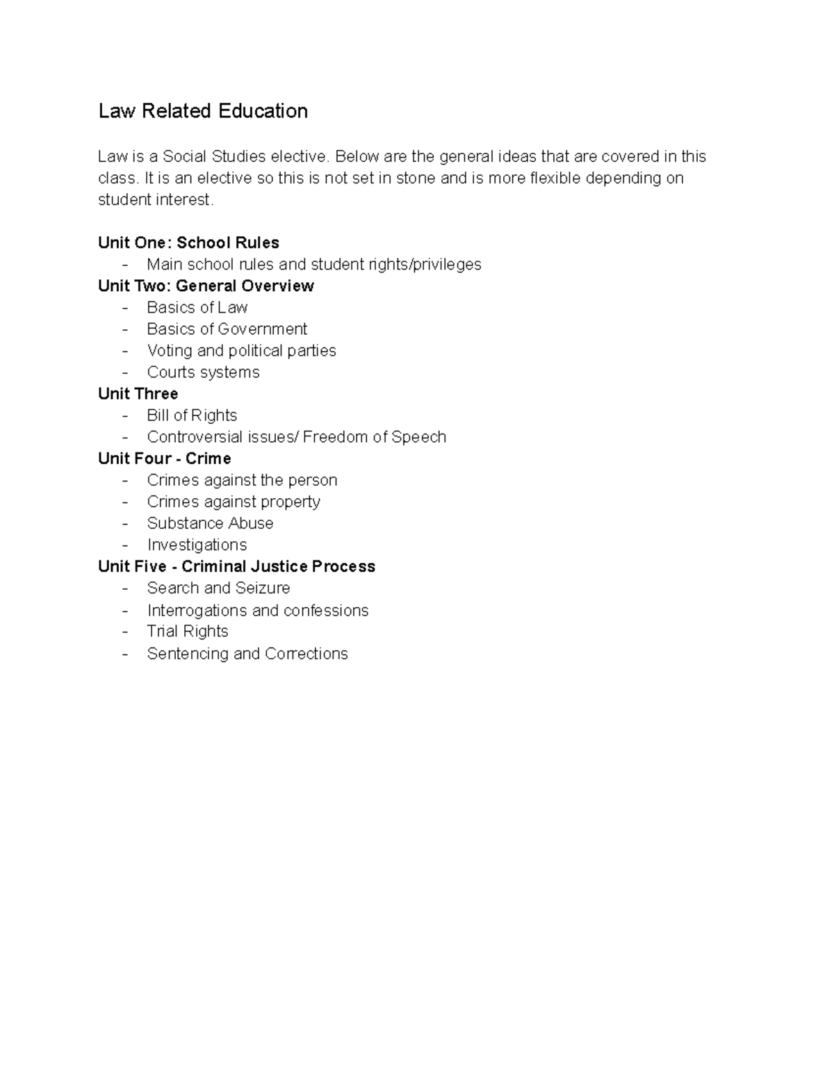 Law Syllabus - ideas - Law Related Education Law is a Social Studies ...