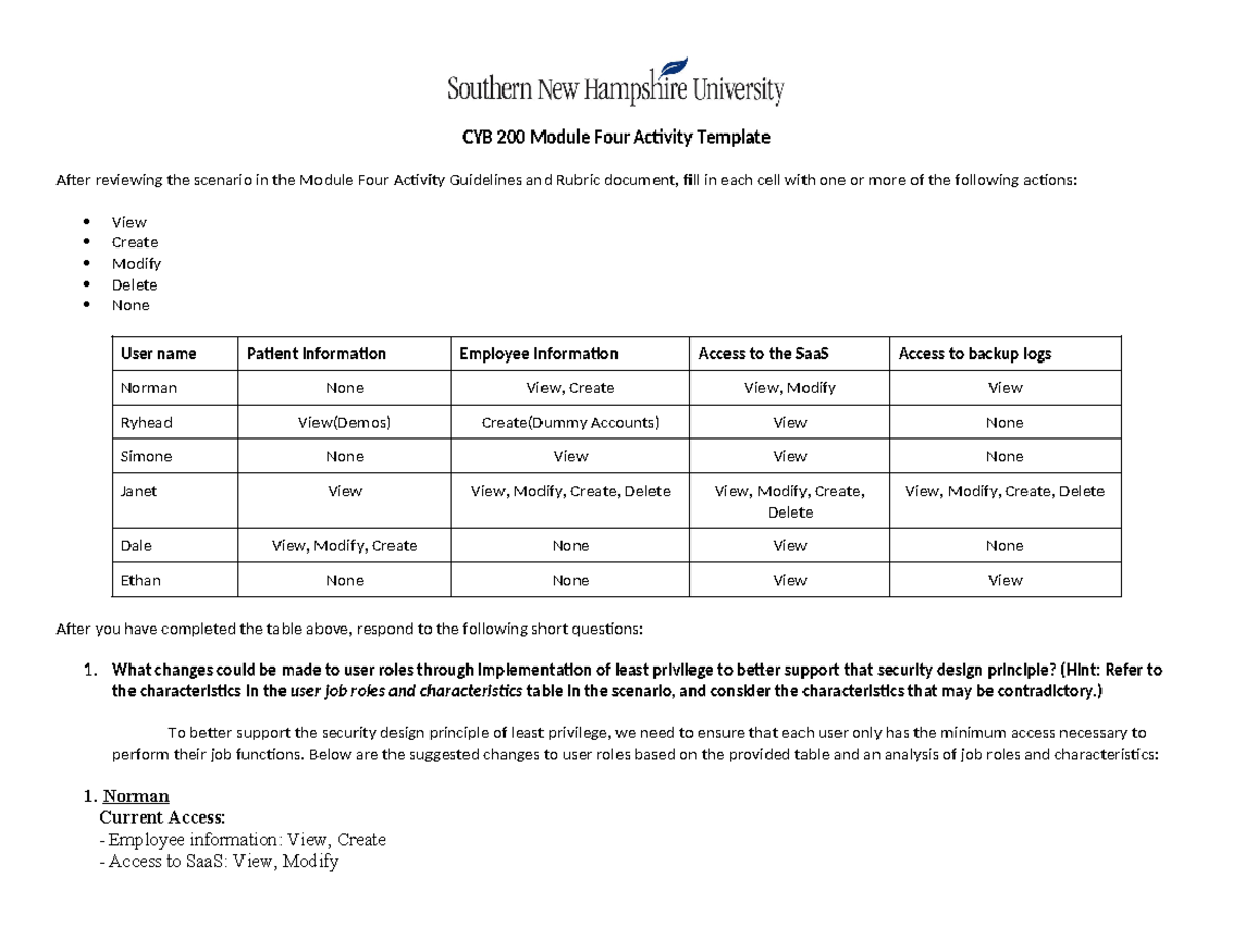 CYB 200-Module 4 activiy worksheet - CYB 200 Module Four Activity ...