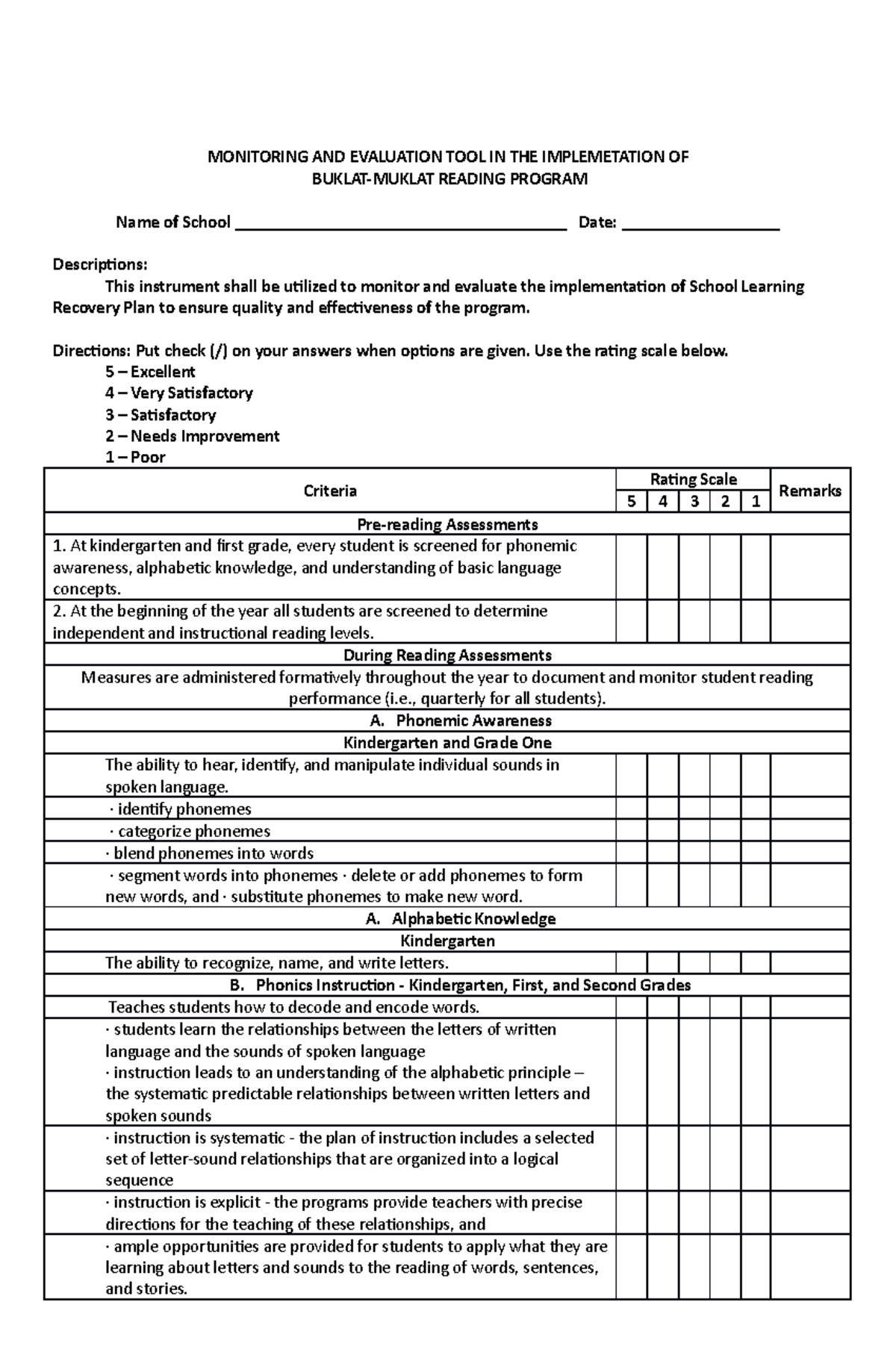 Buklat Muklat 1 - MONITORING TOOL - MONITORING AND EVALUATION TOOL IN ...