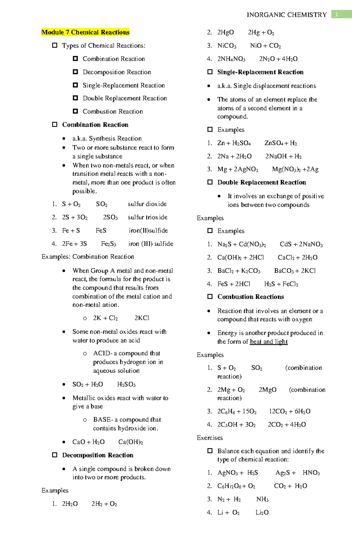 Inorganic Chemistry Module 7 - Medtech - Studocu