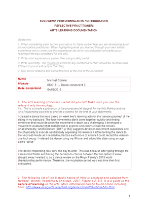 Drama Assessment 1 - EDC-PAE161 PERFORMING ARTS FOR EDUCATORS ...