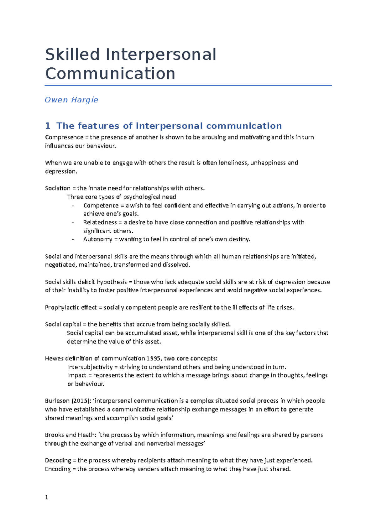 Skilled Interpersonal Communication Book Hargie - Skilled Interpersonal ...