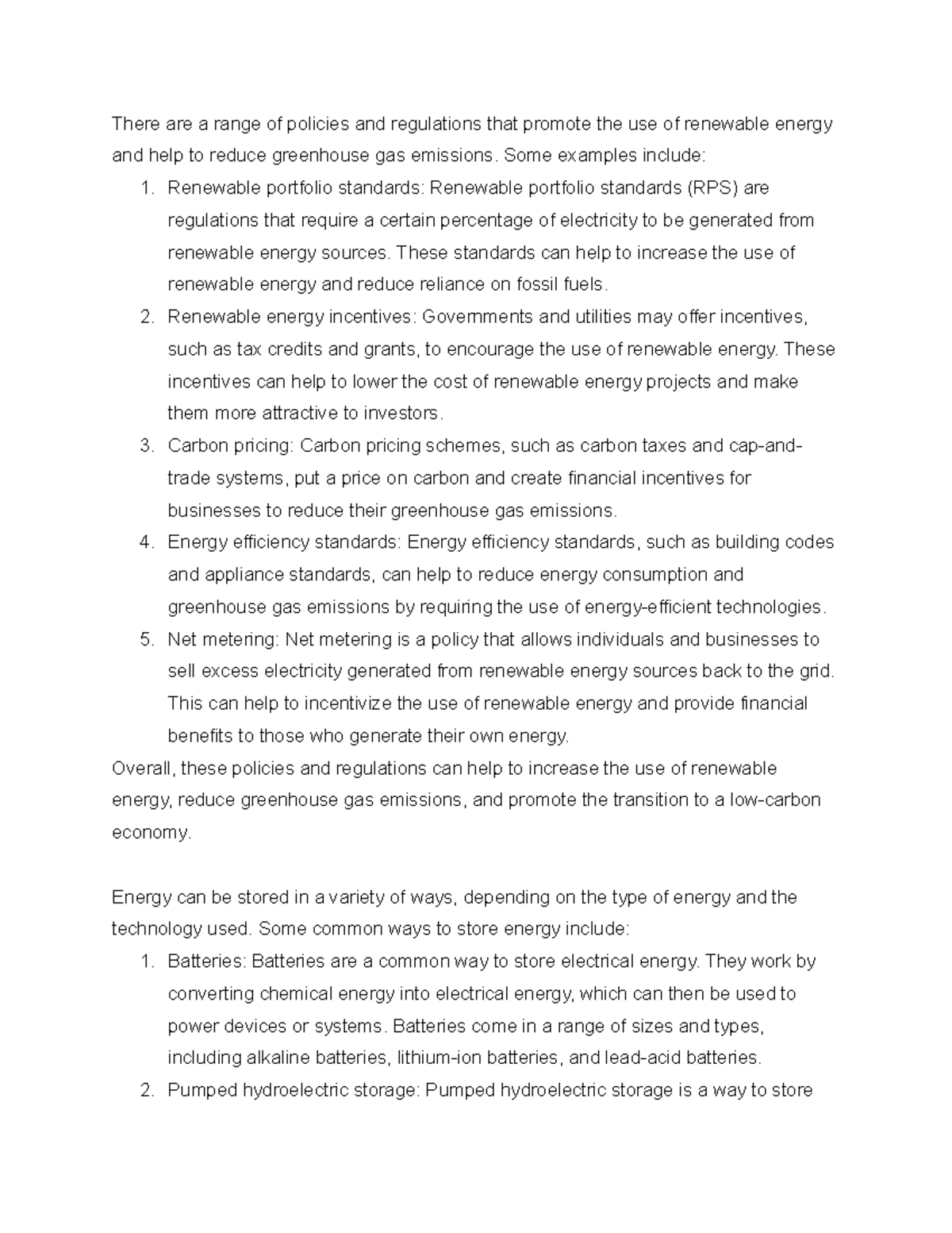 BBE2201 3 - summaries about policies regarding renewable energy - There ...