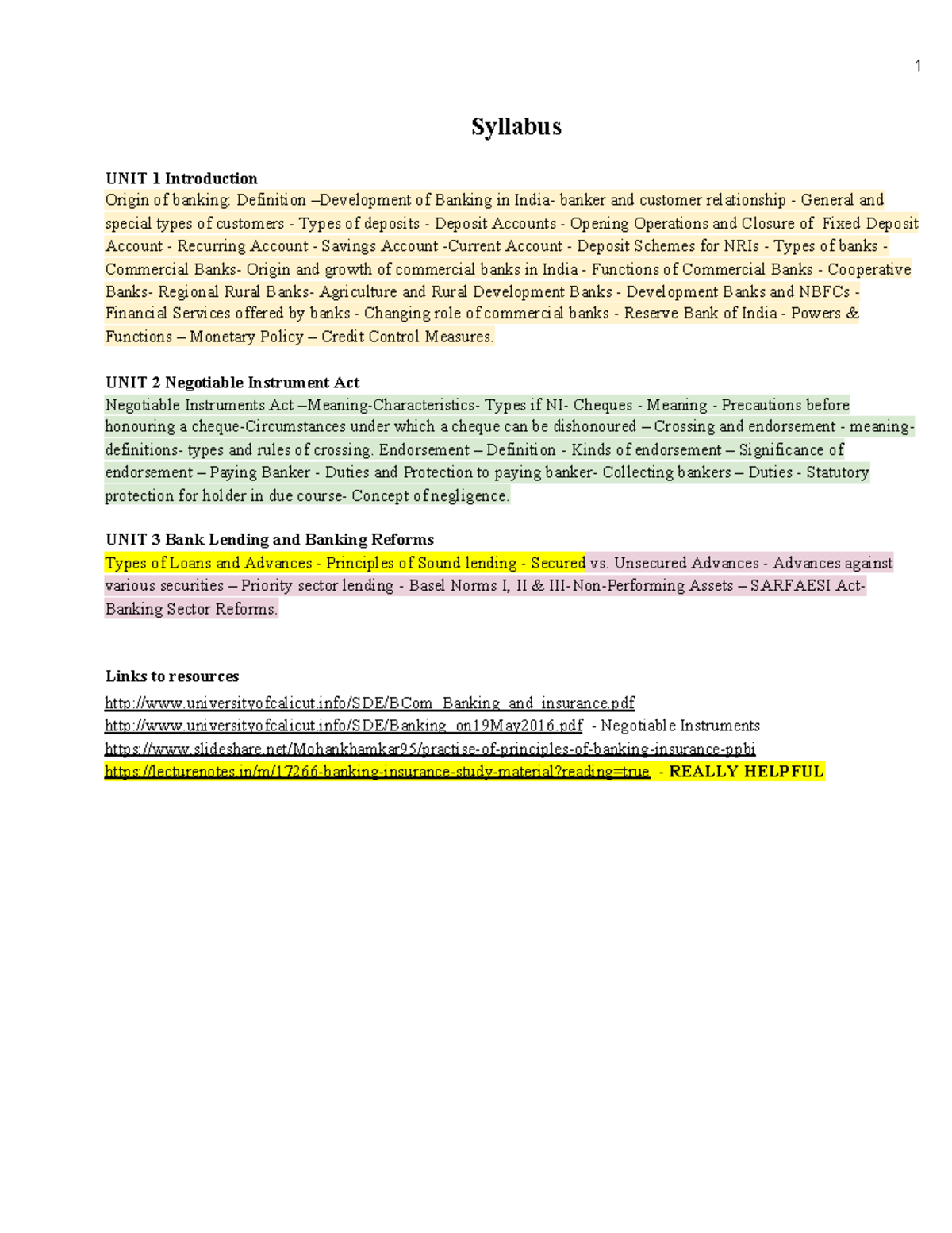 PBI notes unit 1, 2 and 3 - Syllabus UNIT 1 Introduction Origin of ...