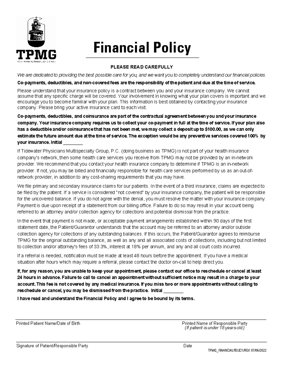 Financial Policy Form - Rev. 07062022 - Financial Policy PLEASE READ ...