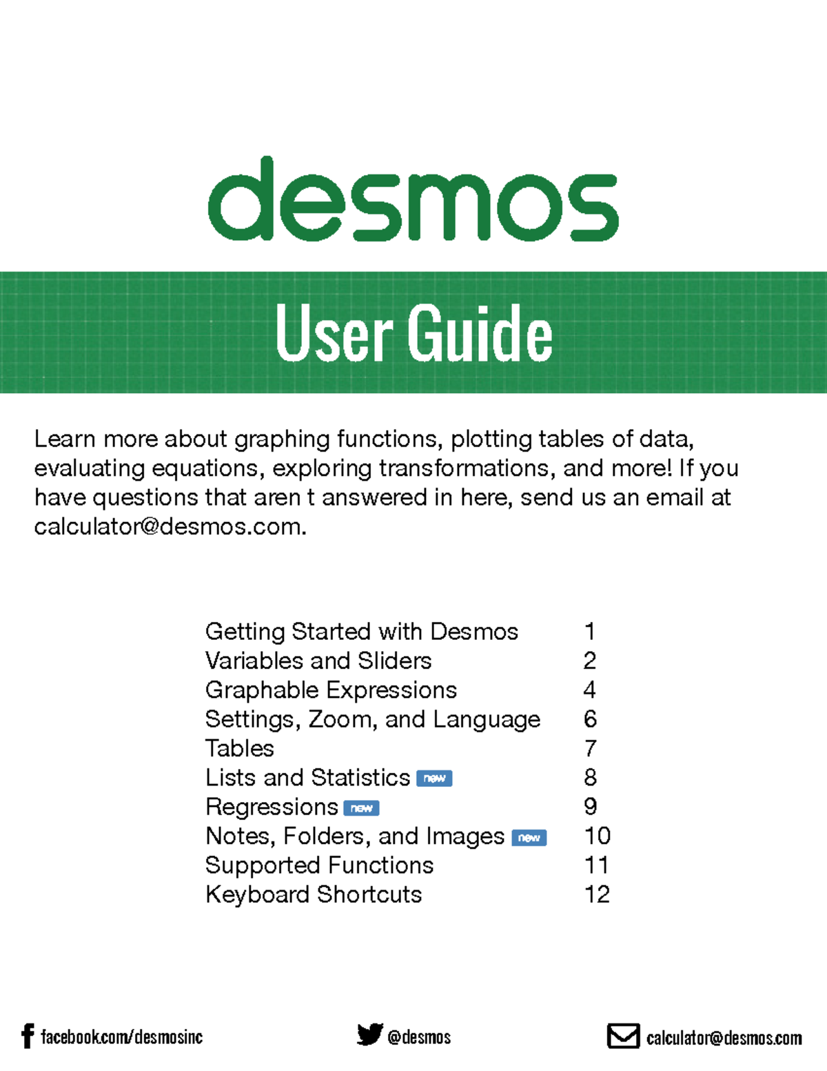 Desmos Calculator User Guide - User Guide Getting Started with Desmos ...