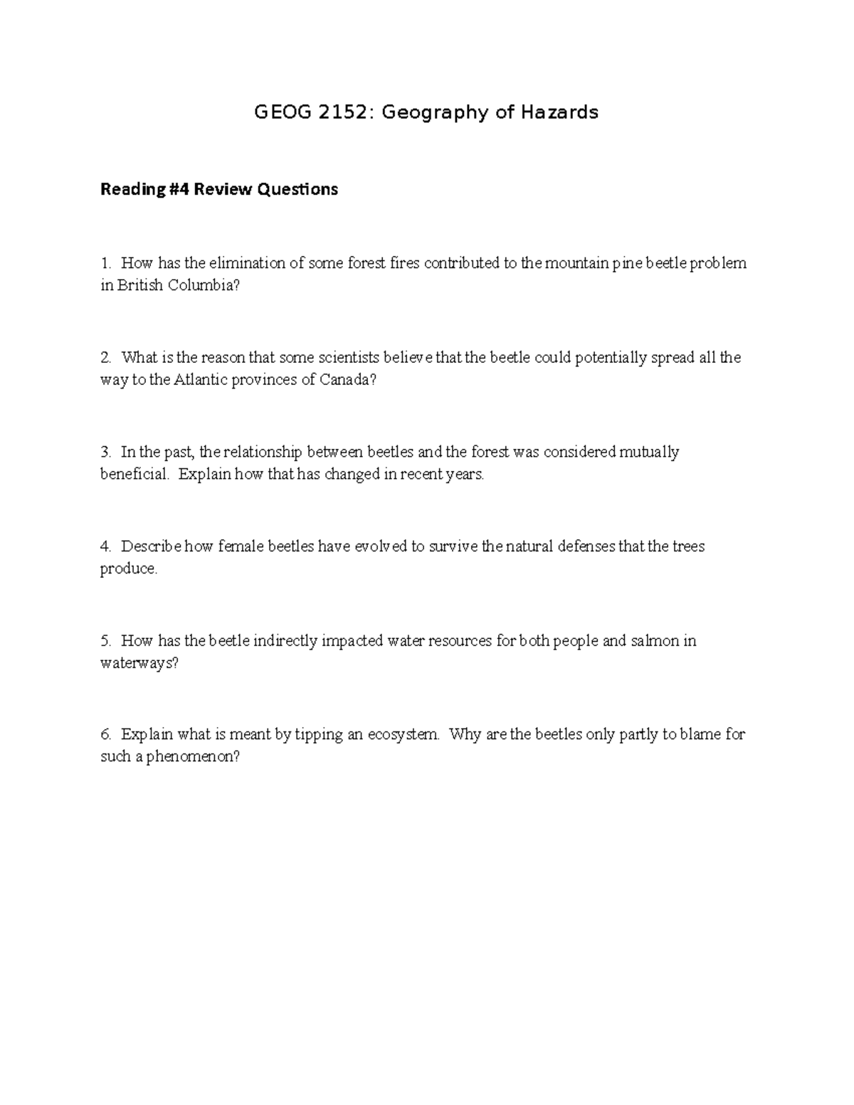 Reading 4 Questions - Must see - GEOG 2152: Geography of Hazards ...