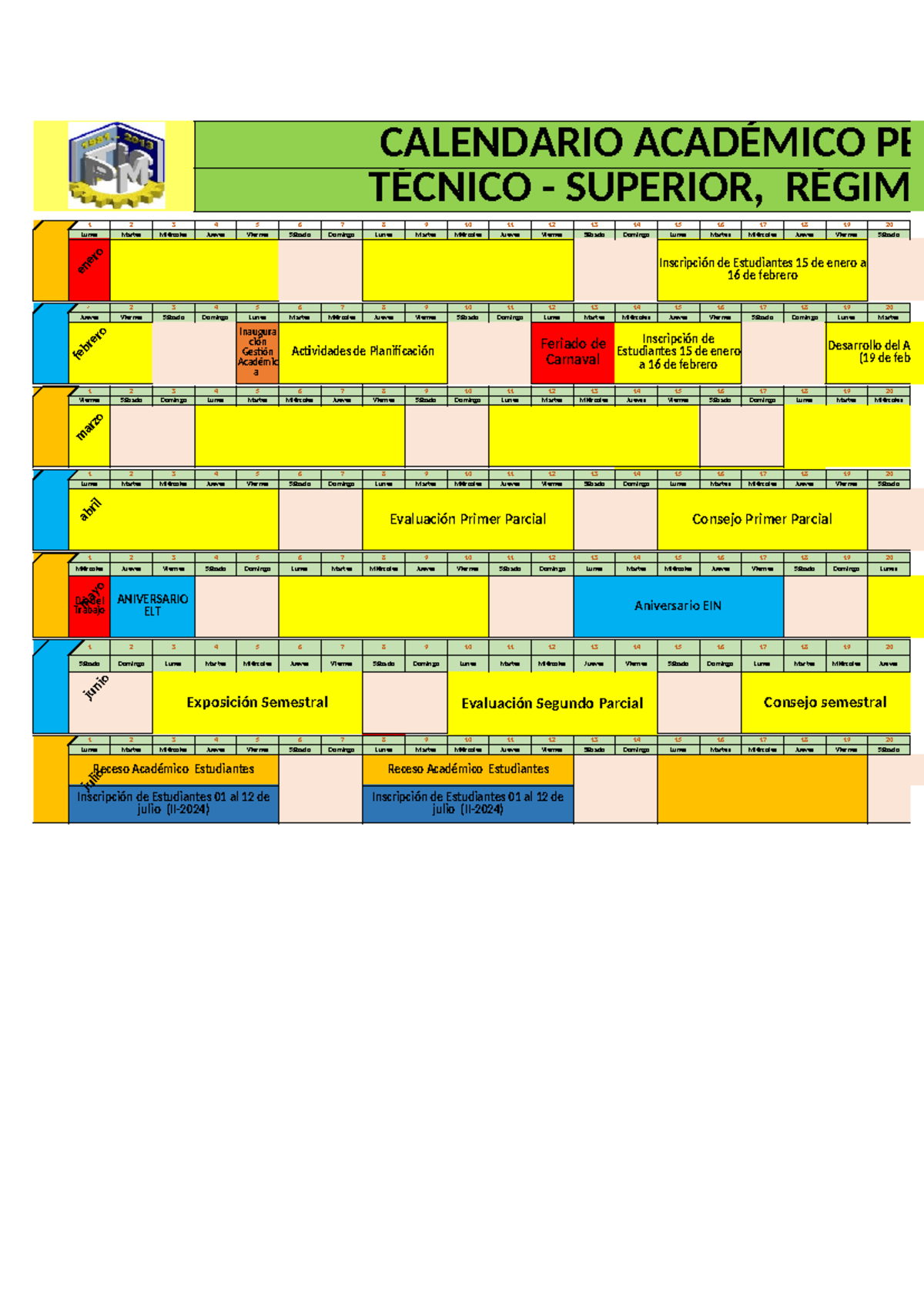 Calendario Semestral 2024 oficial..... - CALENDARIO ACADÉMICO PER ...