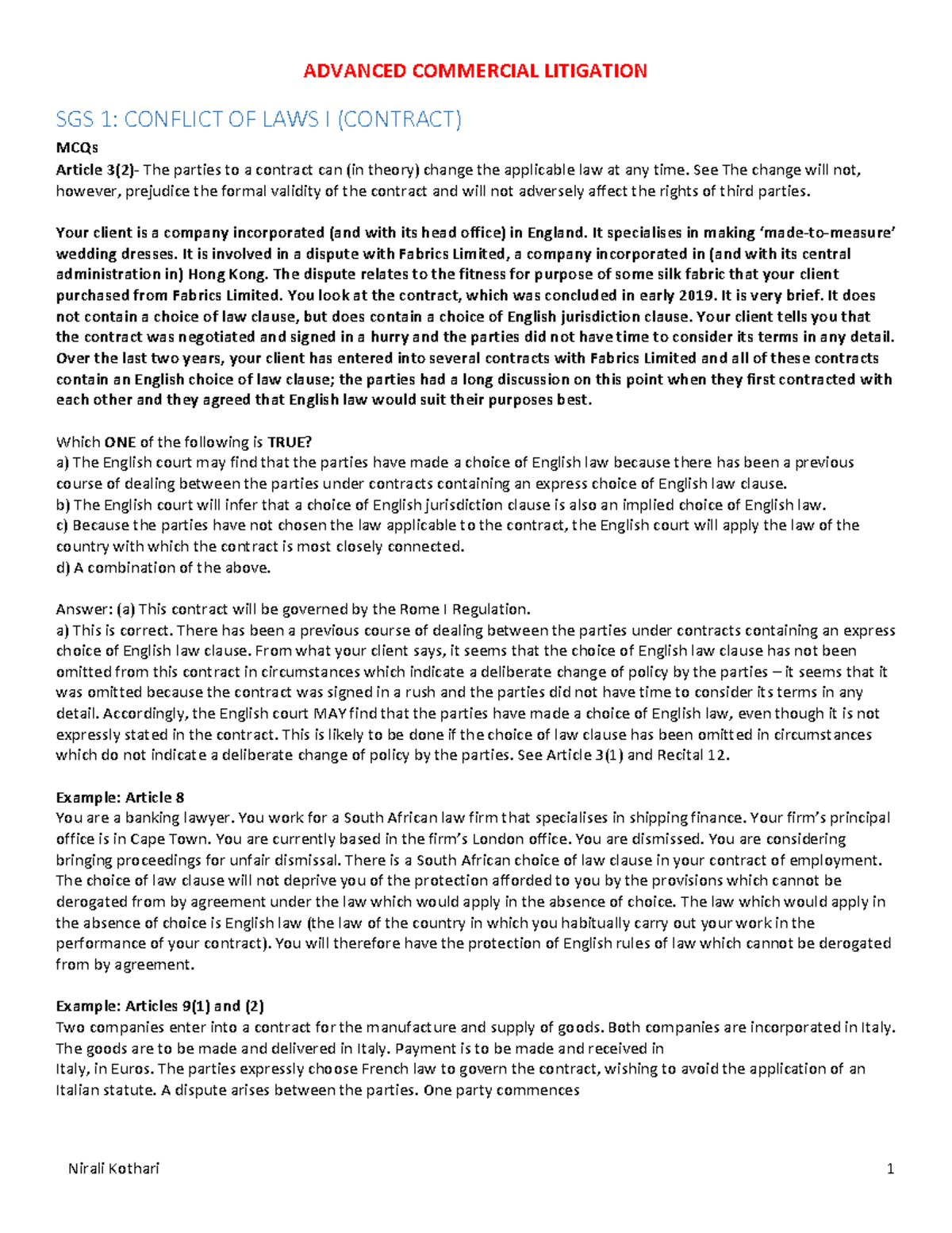 Advanced Commercial Litigation Notes - ADVANCED COMMERCIAL LITIGATION ...