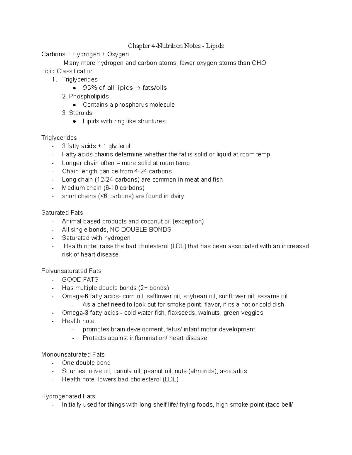Chapter 4 - Lipids - Nutrition Notes - Chapter 4-Nutrition Notes ...