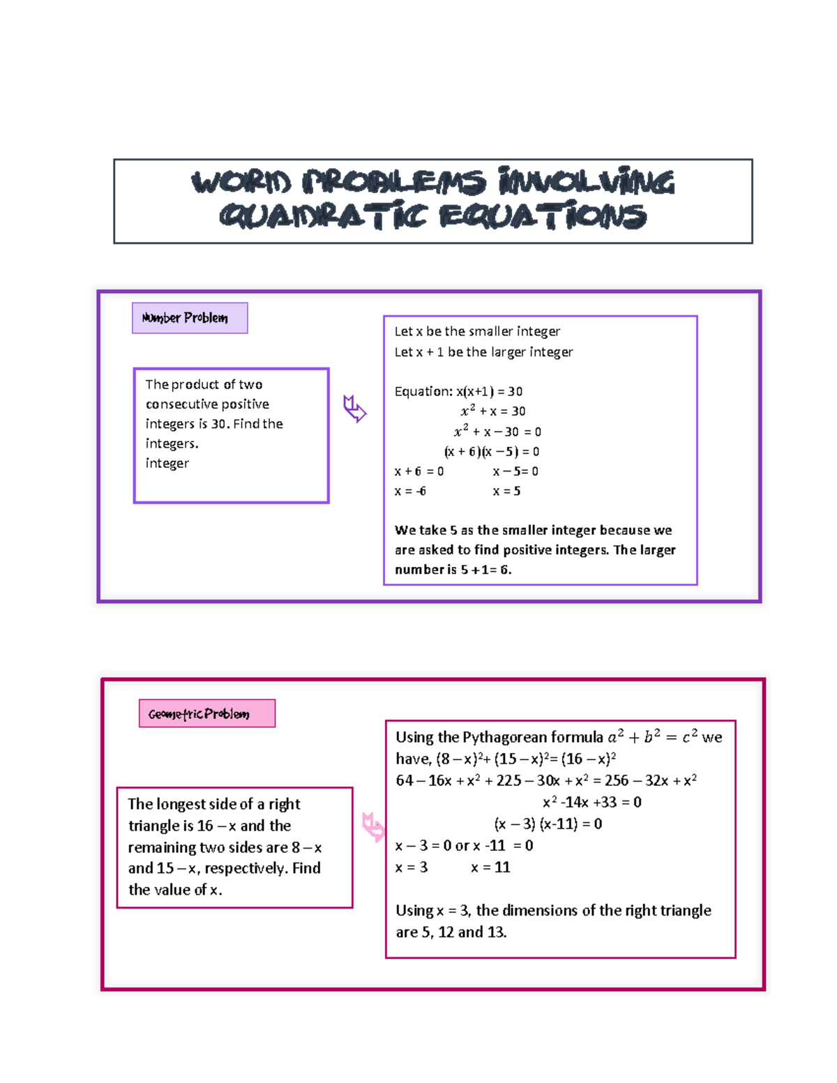 WORD Problems Involving Quadratic Equations - The product of two ...