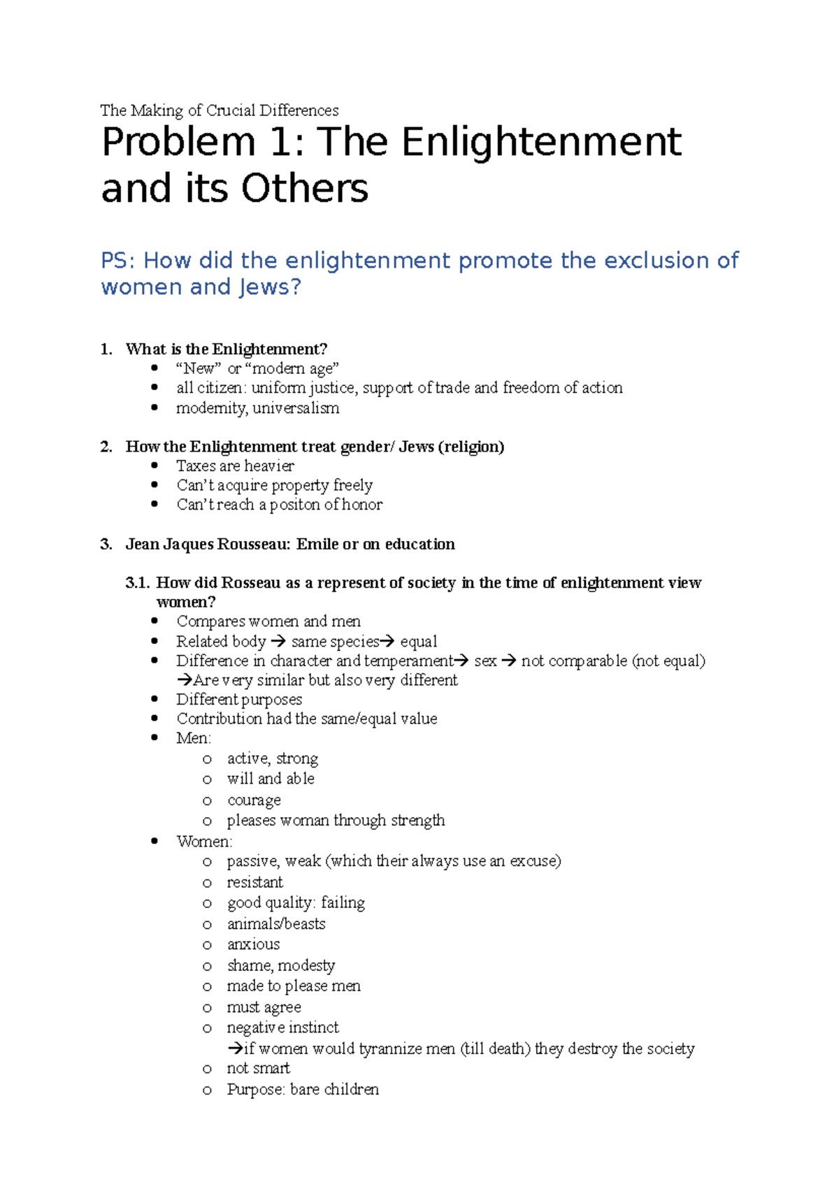 The Making of Crucial Differences- Problem 1- The Enlightenment and its ...