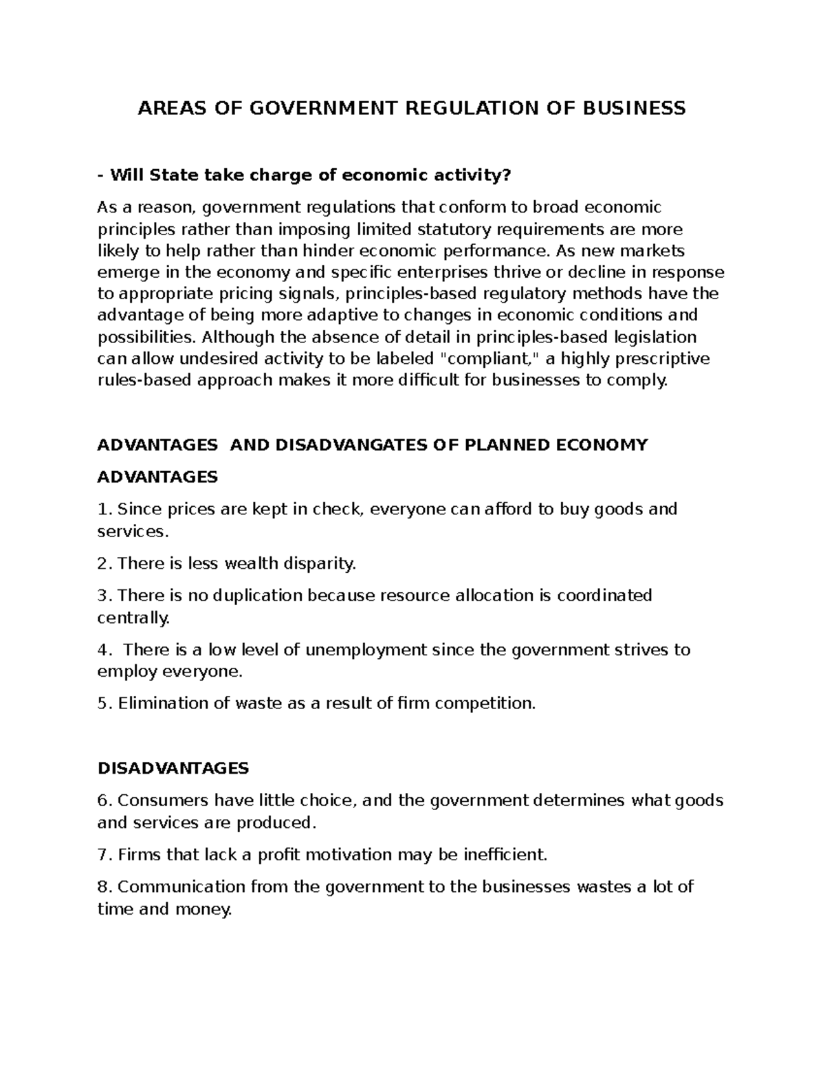 Areas OF Government Regulation OF Business - AREAS OF GOVERNMENT ...