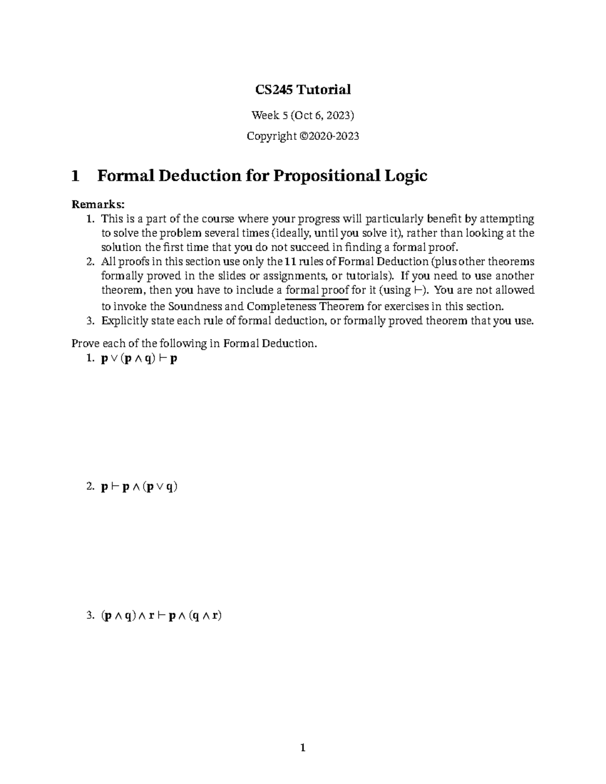 CS245 F24 T05 Blank - CS245 Tutorial Week 5 (Oct 6, 2023) Copyright ...