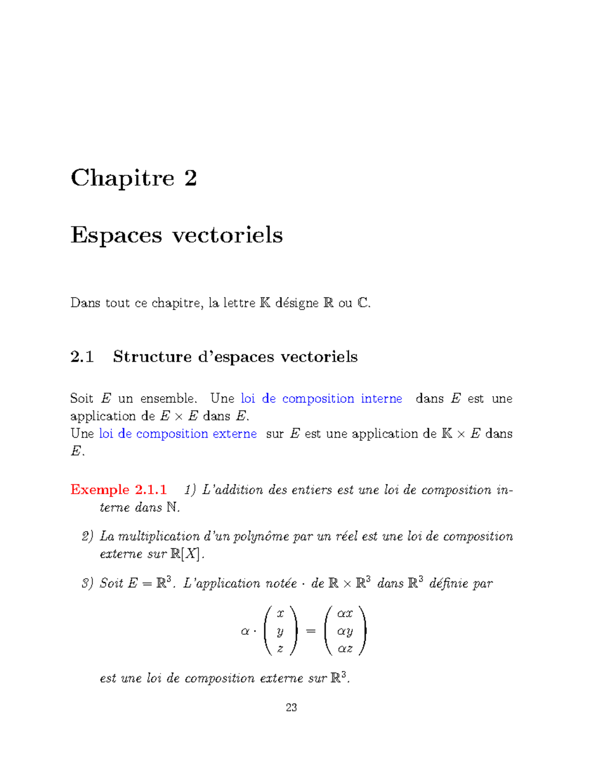 Espaces vectoriels - Chapitre 2 Espaces vectoriels Dans tout ce ...