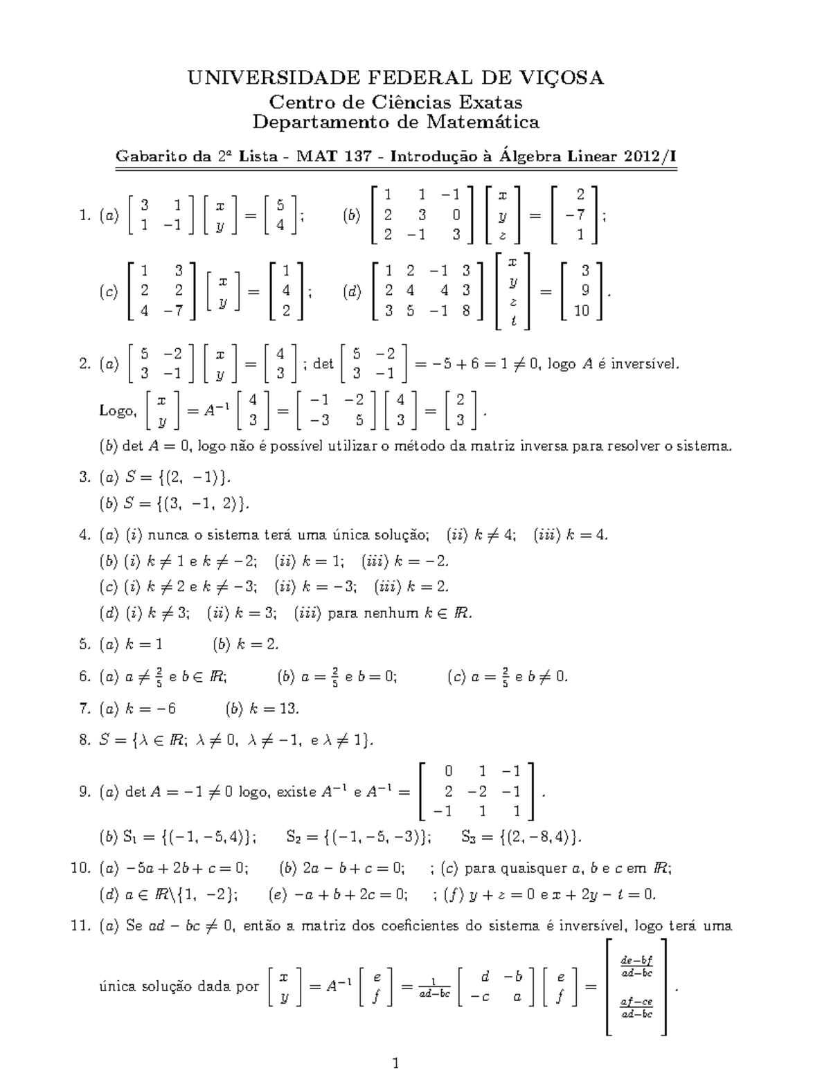 Gabarito 2 - MAT 137 - 2012-I - UNIVERSIDADE FEDERAL DE VIC ̧OSA Centro ...