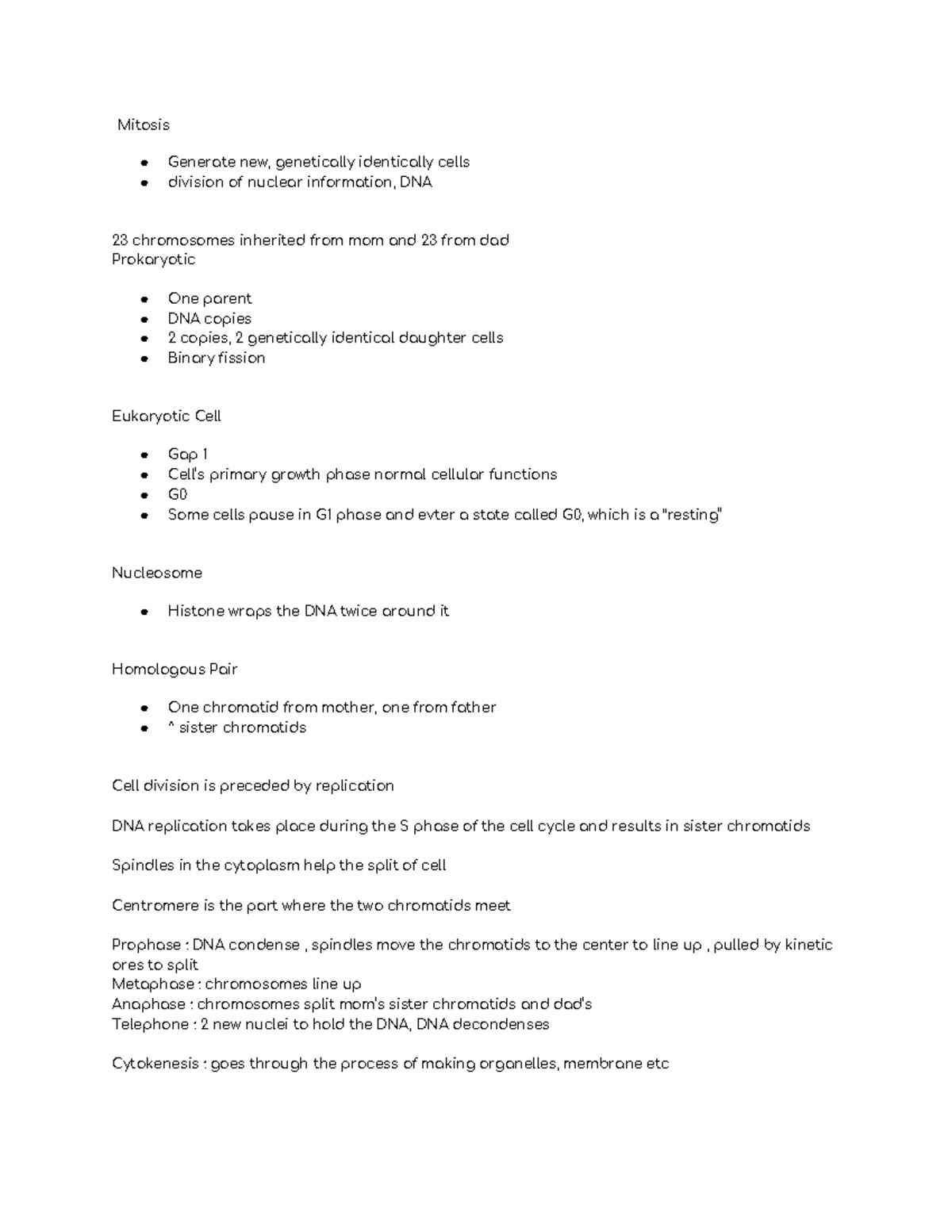 Mitosis - Lecture notes 4 - Mitosis Generate new, genetically ...