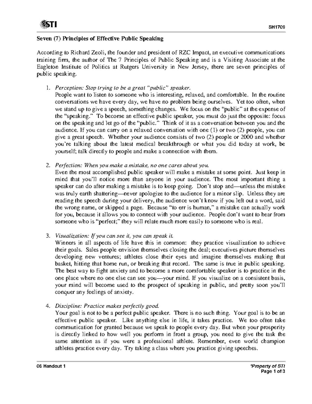 7 Principles of Effective Public Speaking - SH 06 Handout 1 *Property ...
