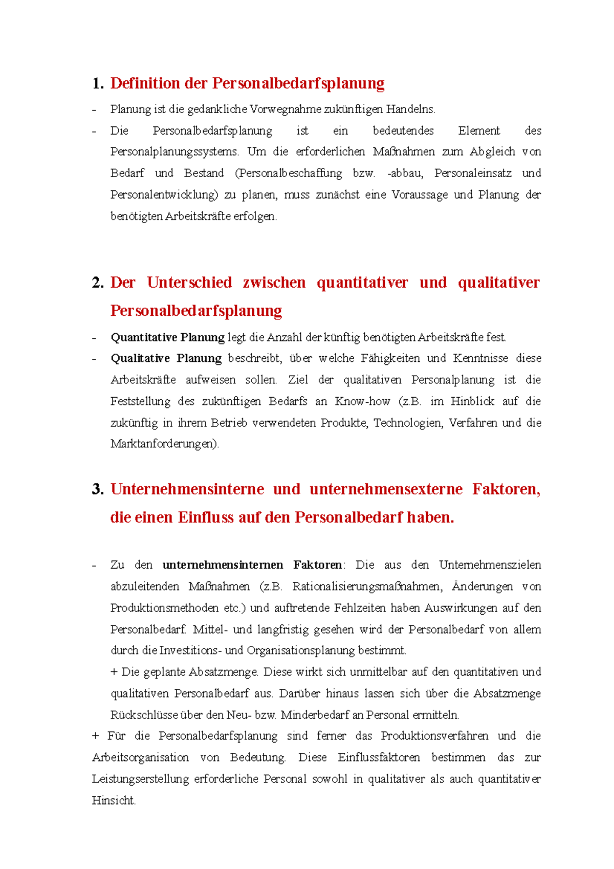 4. Personalbedarfsplanung - 1. Definition der Personalbedarfsplanung ...
