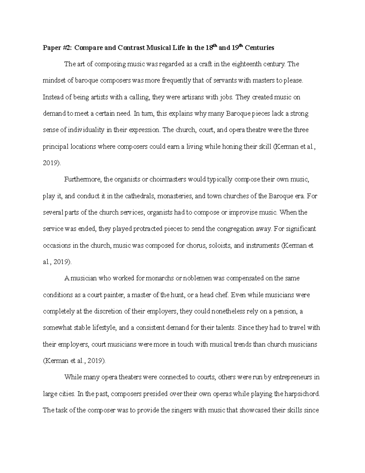 Music Paper 2 - Paper #2: Compare and Contrast Musical Life in the 18th ...