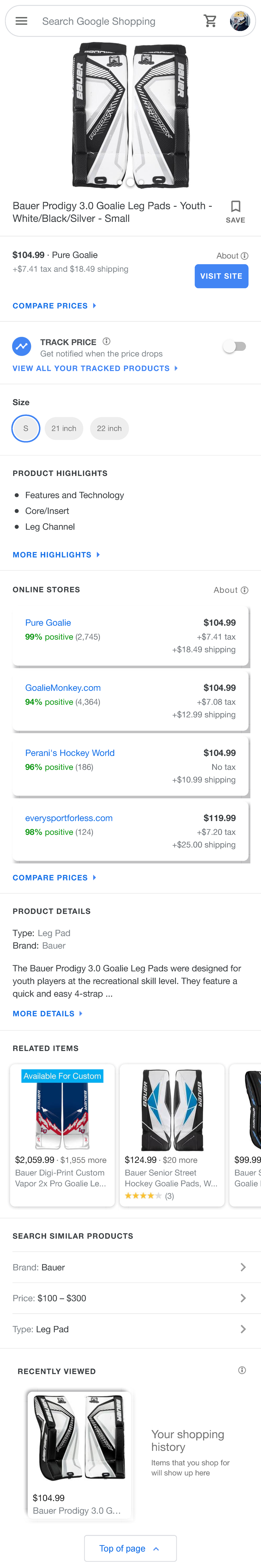 Bauer Prodigy 3.0 Goalie Leg Pads - Youth - White Black Silver - Small ...