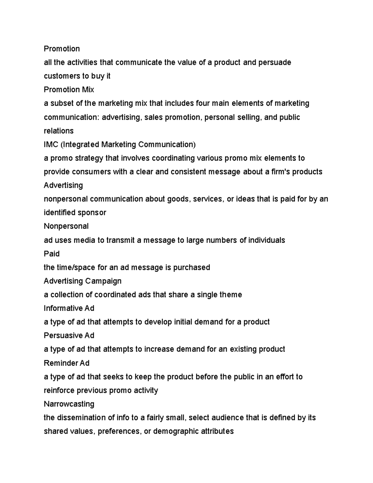 Marketing Chapter 8 Vocabulary - Promotion all the activities that ...