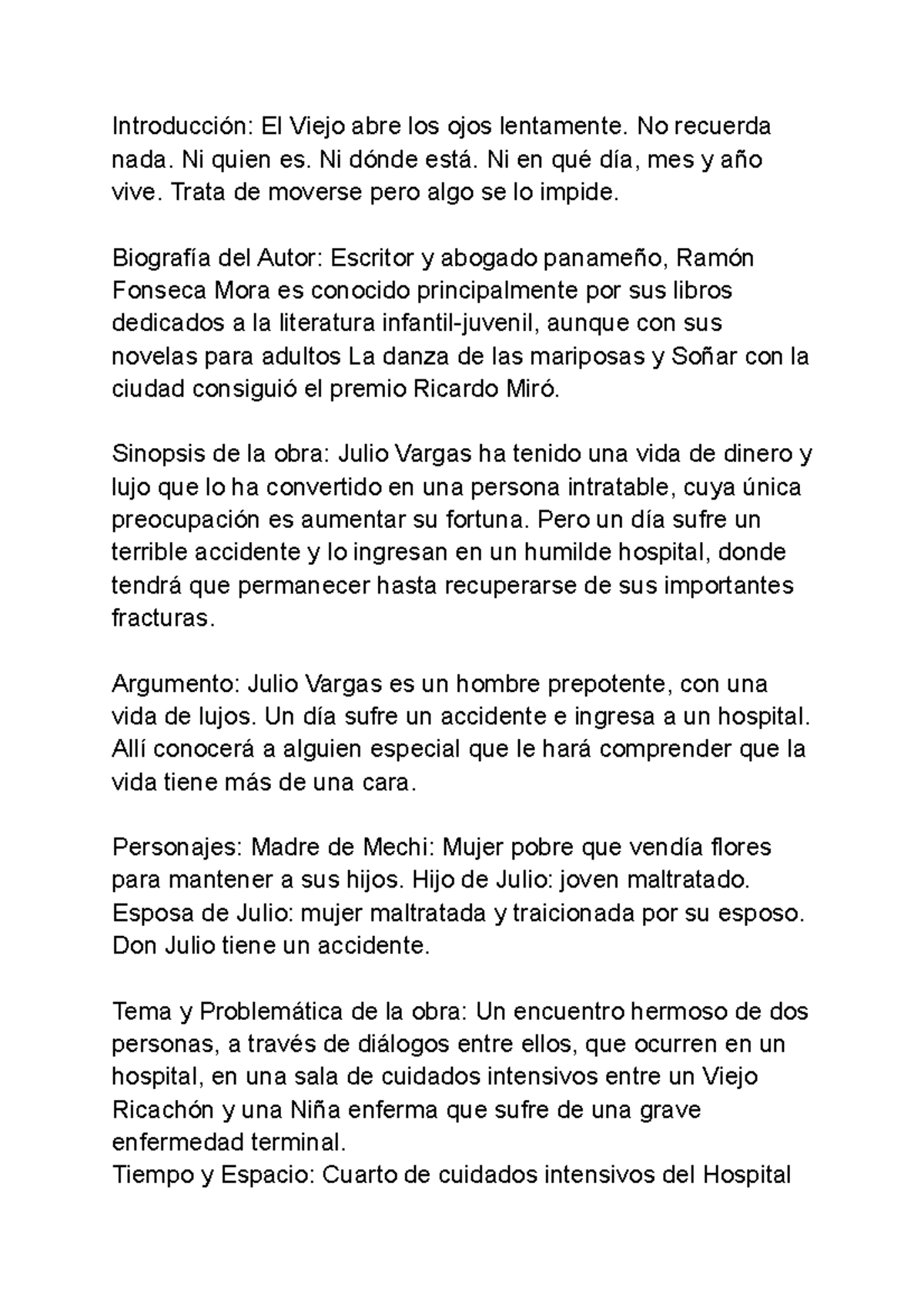 Analisis literario de Ojitos de Angel - Introducción: El Viejo abre los ...