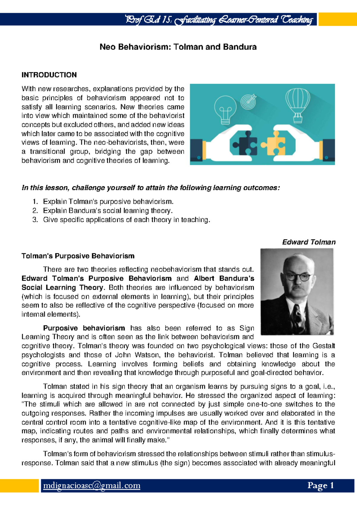 Neobehaviorism- Tolman AND Bandura - Neo Behaviorism: Tolman and ...