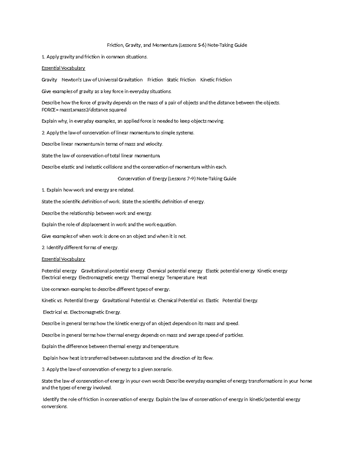 C683 Study Guide WGU - Friction, Gravity, and Momentum (Lessons 5-6 ...