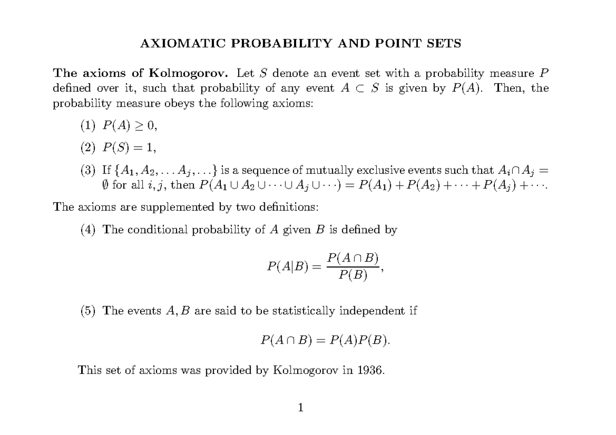 Statslide 2 - sdcsdcd - AXIOMATIC PROBABILITY AND POINT SETS The axioms ...