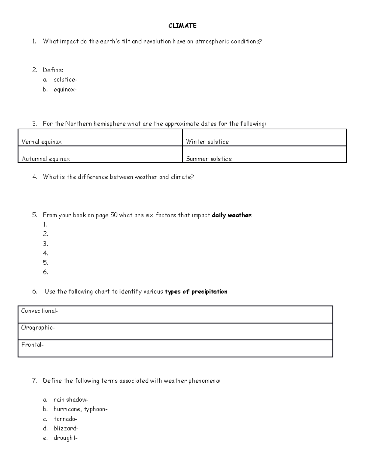 Chapter three Climate guided review - CLIMATE What impact do the earth ...