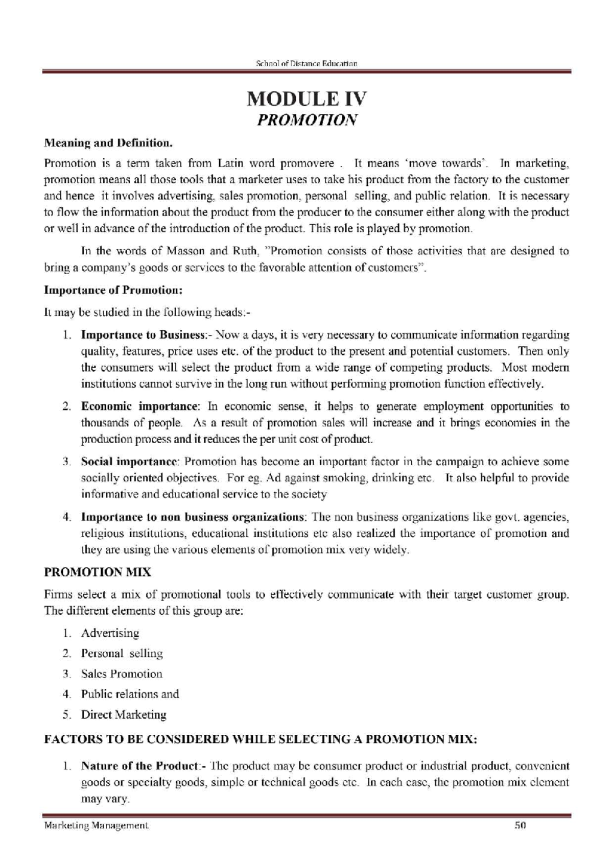 Module IV Promotion - B. Com Co. Operation - MG University - Studocu