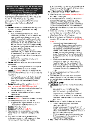 Laboratory management Compiled Lecture guide - Unit 1 - The Clinical Laboratory TOPIC SUMMARY A ...