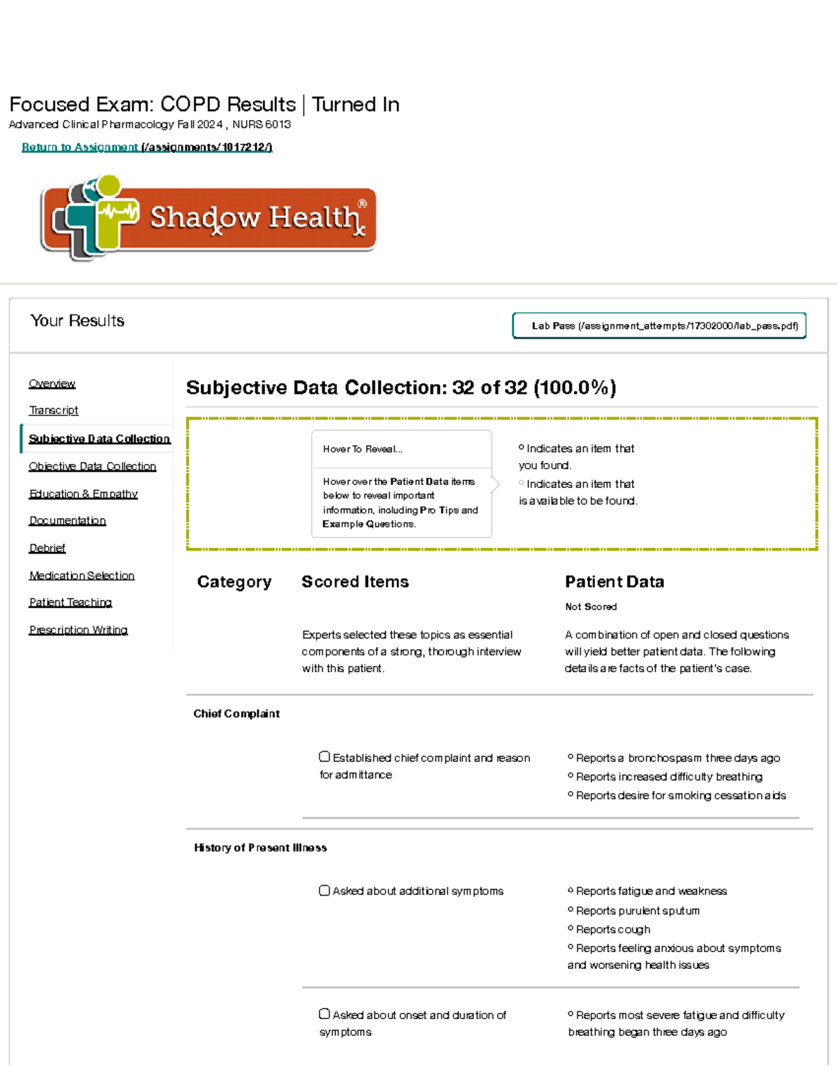 Subjective - Debbie O'Connor - Focused Exam: COPD Results | Turned In ...