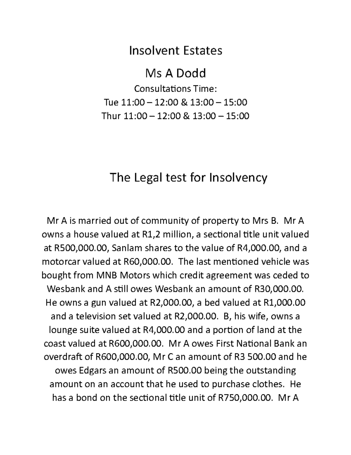 Insolvent Estates - Notes - Insolvent Estates Ms A Dodd Consultations ...