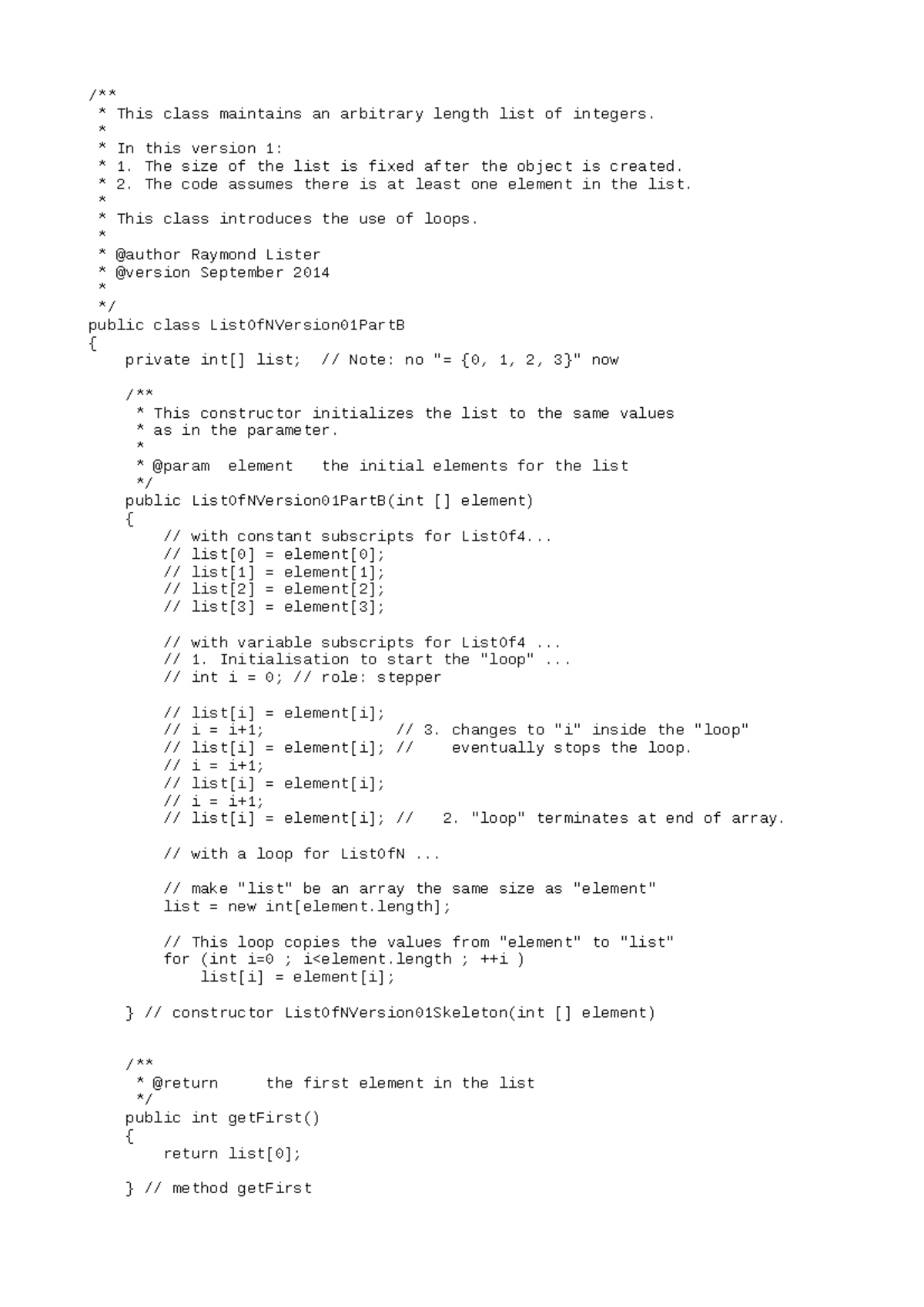 List Of NVersion 01Part B Solution - /** This class maintains an arbitrary length list of ...