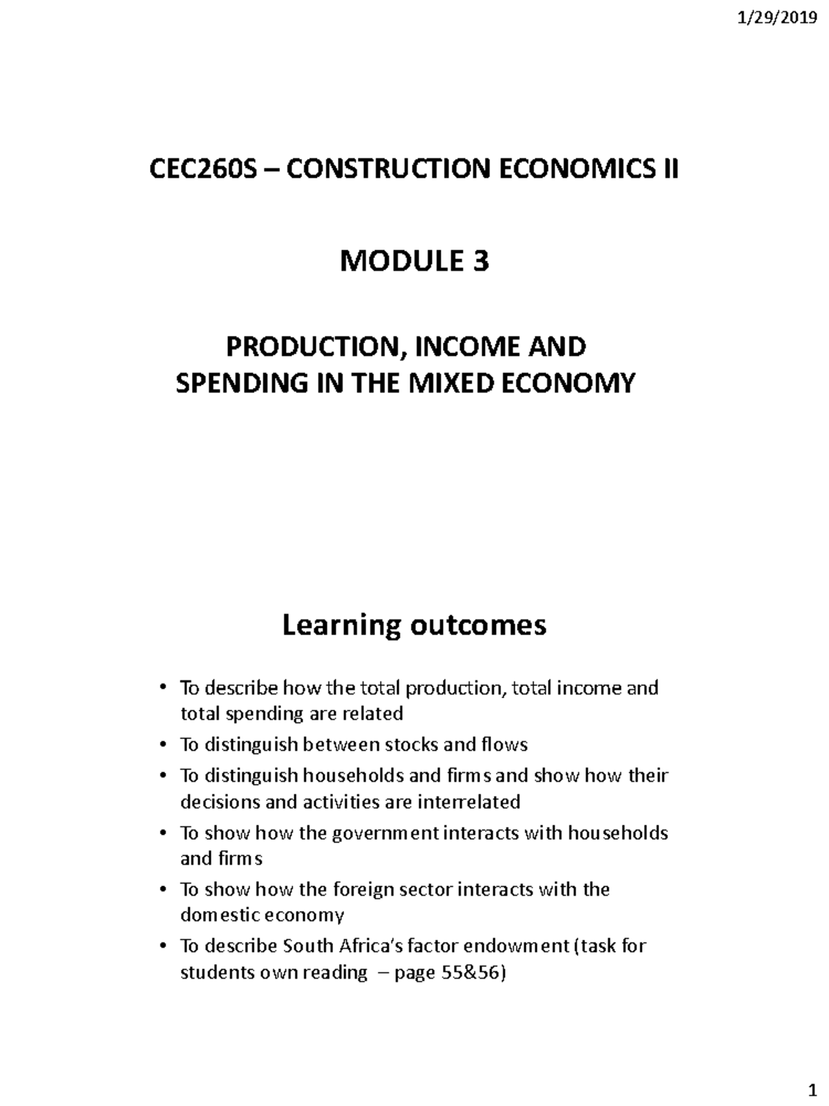 Module 3. Production, income and spending in the mixed economy - 1/29 ...