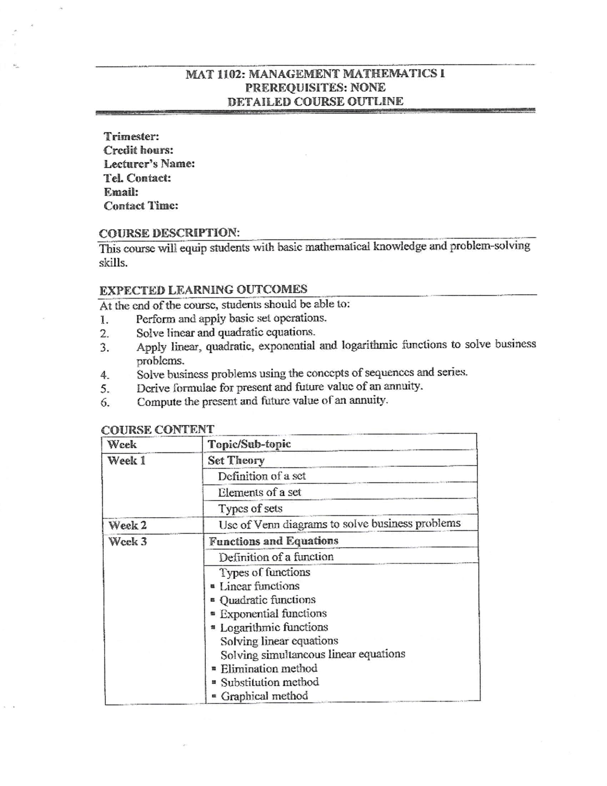 Mat1102co - past paper - Management mathematics I - Studocu