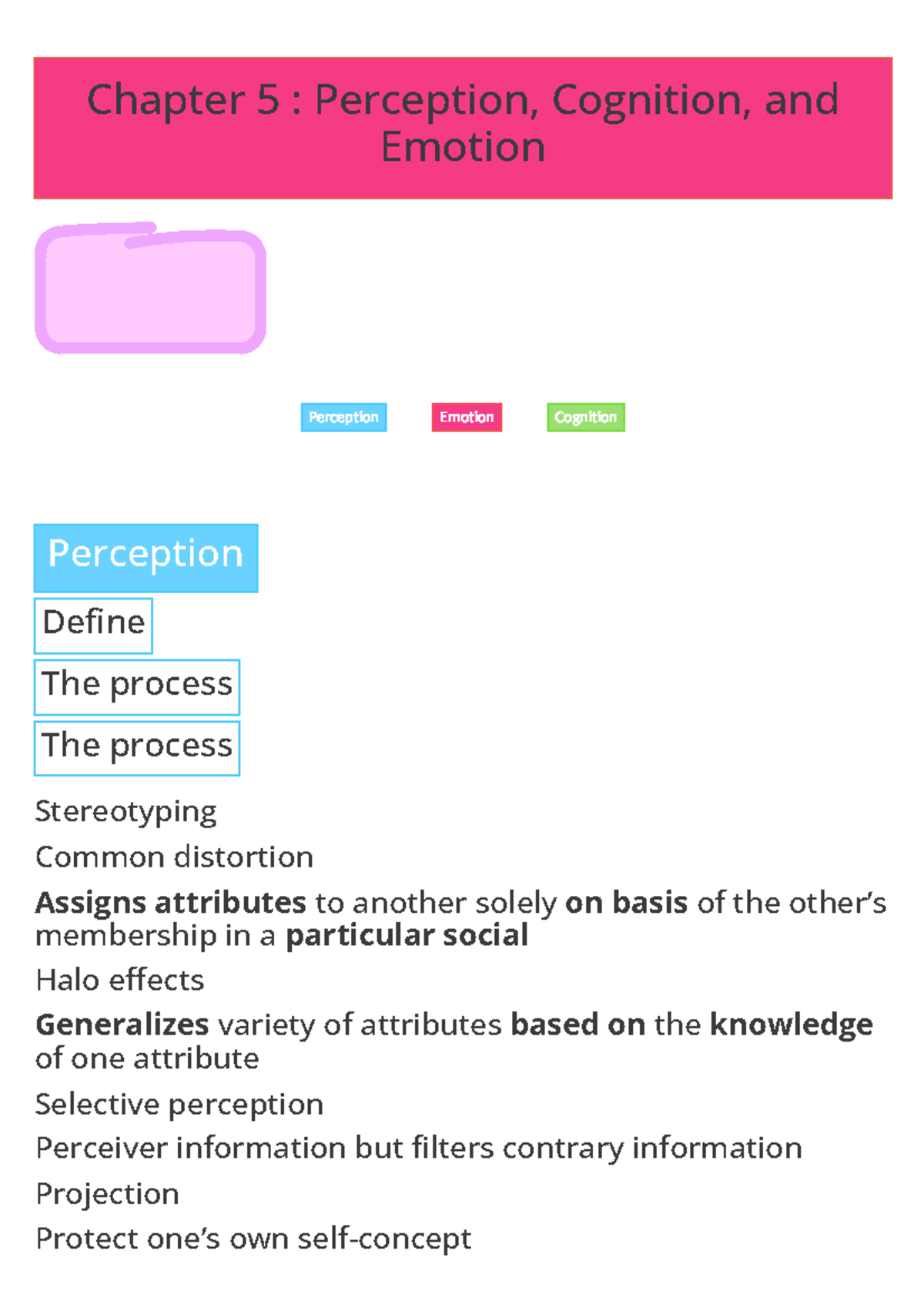 Chapter 5 branches outline - Chapter 5 : Perception, Cognition, and Emotion Perception Emotion ...