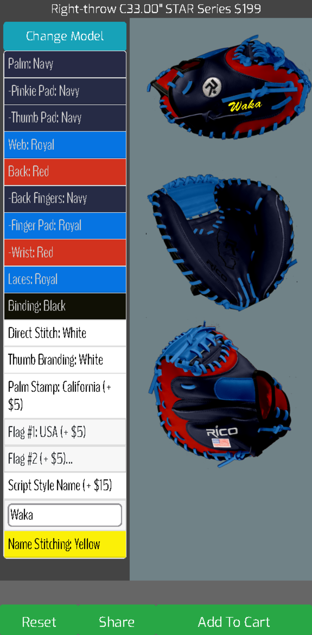Rico Custom Gloves Glove Customizer - Right-throw C33" STAR Series ...