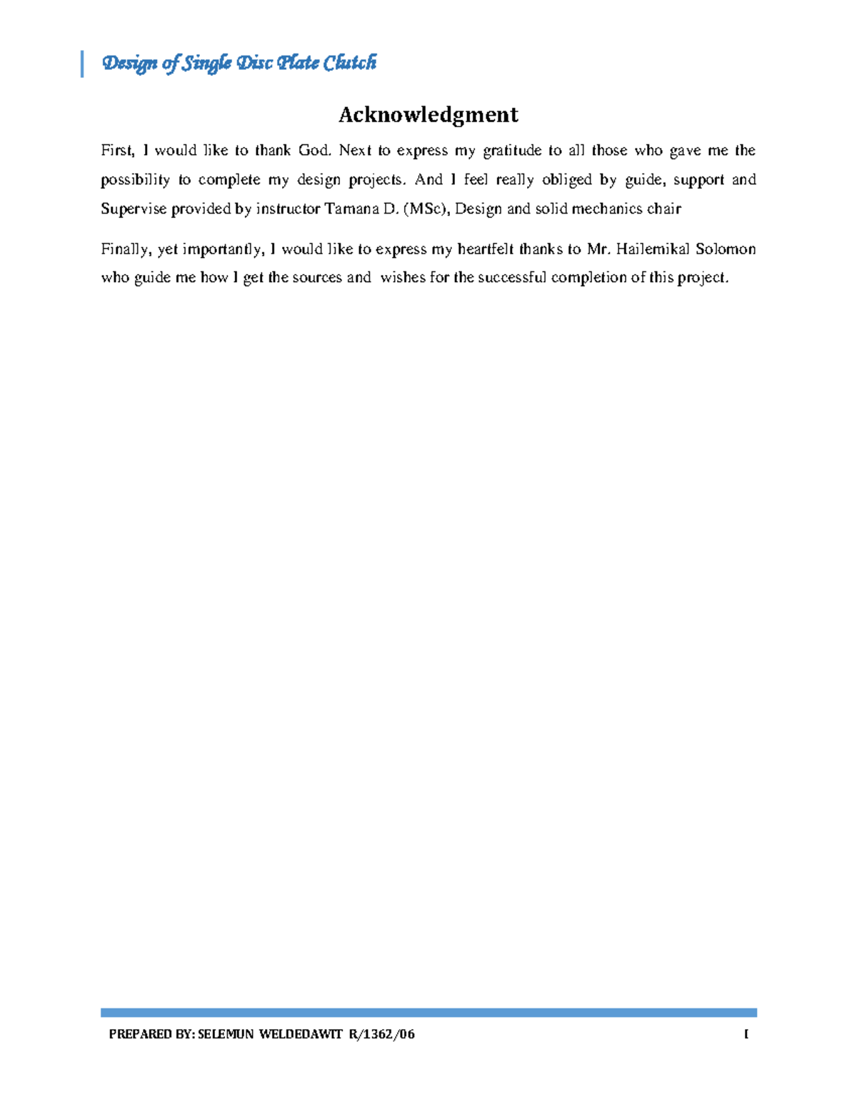 Design Single Plate Clutch Disc - PREPARED BY: SELEMUN WELDEDAWIT R ...