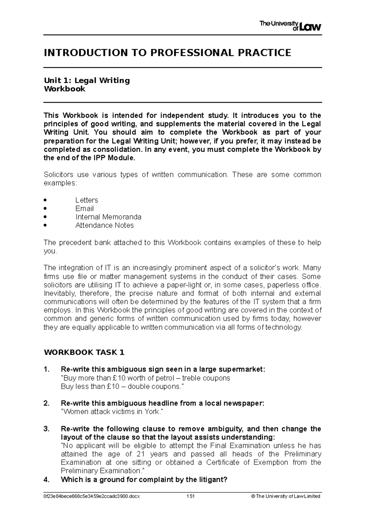 Unit 1 Workbook - notes - INTRODUCTION TO PROFESSIONAL PRACTICE Unit 1 ...